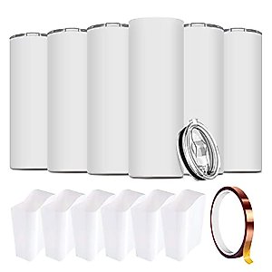 Deitybless Sublimation Tumblers bulk 20 oz Skinny,Stainless Steel Double Wall Insulated Straight Sublimation Tumbler Cups Blank White with Lid,Polymer Coating for Heat Transfer