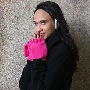 Multi Mitt Fingerless Gloves With Adjustable Top & Cell Phone Pocket (Jet Black)