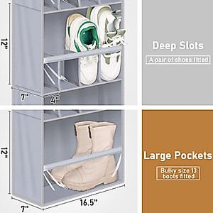 MISSLO 20 Pairs Over The Door Shoe Organizer for Closet Narrow Hanging Shoe Rack for Door Hanger Deep Pocket Door Shoe Holder Storage for Boots, Size 13 Sneakers, Grey