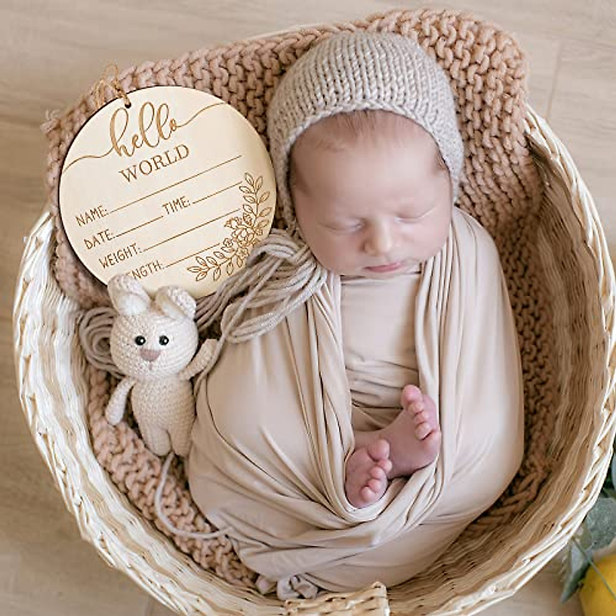 ZIEYOMI Baby Announcement Sign, Wooden Baby Name Sign for Nursery, Hello World Newborn Sign, Birth Announcement Sign for Hospital, Welcome Baby Sign Announcement Board for Photo Prop Baby Shower