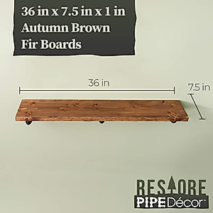 Industrial Pipe Wooden Shelves Restore by Pipe DÉCOR Premium Douglas Fir Wood Shelving 36 Inch Length Set of 2 Boards and 6 L Brackets Autumn Brown Finish