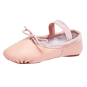 Stelle Ballet Shoes for Girls Toddler Genuine Leather Ballet Dance Slippers for Toddler/Little/Big Kids/Boys(10MT,Ballet Pink,with Tie)