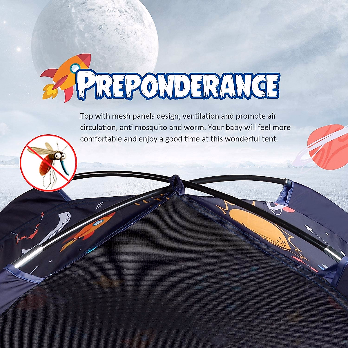 MountRhino Space World Kids Play Tent-60”x60”x47” Kids Pop Up Tent Children Camping Playhouse Indoor Outdoor Play Tents for Boys Girls Large Space Kids Tents with Rainfly Perfect Kid’s Gift