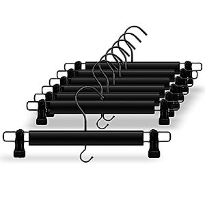 Perfecasa Premium Wooden Pants Hangers 10 Pack, Skirt Hangers with Noise Canceling Hook, Two Sure Grip Clips (Black Color)