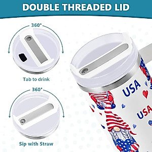 ODAWA Large Fall Insulated Tumbler with Lid and Straw, Cute Gnomes Usa Flag Double Wall Insulated Tumbler