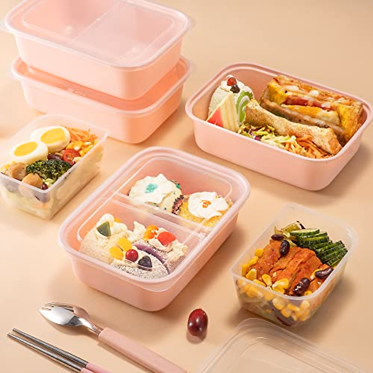 Glotoch Extra-Thick Meal Prep Containers Reusable, 38OZ To Go Containers, Double Use As Divided Lunch Containers For Portion Control-Microwave&Freezer&Dishwasher Safe,BPA-Free,10 Pack,Pink