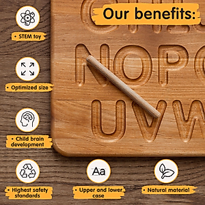 Panda Brothers Wooden Alphabet Tracing Board - Wooden Montessori Toys for 3 4 5 Year Old Kids, Educational Toy for Kids, Reversible Uppercase and Lowercase Letters, Fine Motor Skills Toys, STEM Toys