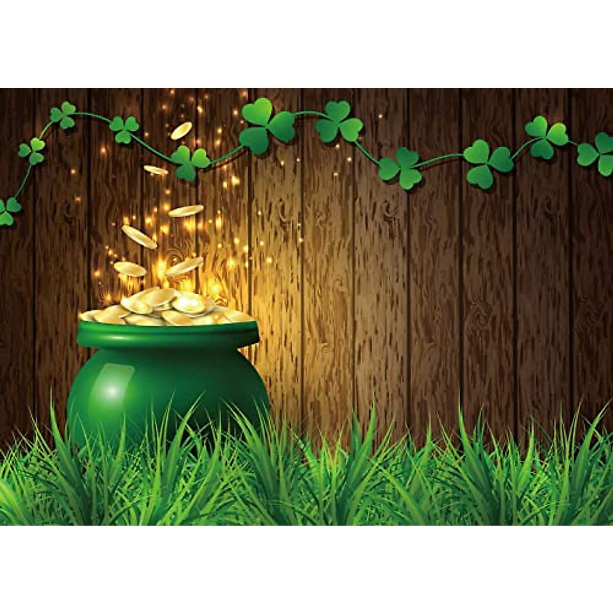 St.Patrick's Day Photography Background Lucky Irish Shamrock Festival Party Banner Wooden Texture Backdrop (7x5FT)