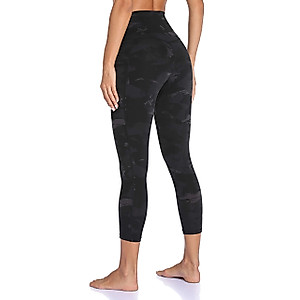 Colorfulkoala Women's High Waisted Yoga Capris 21" Inseam Leggings with Pockets (S, Deep Grey Splinter Camo)