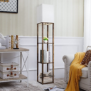 Dott Arts Floor Lamp with Shelves, 3 Color Temperature LED Bulb, Wood Texture, Storage, Brown