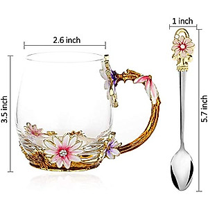 Evecase daisy Flower Glass Mugs Tea Cup with Steel Spoon,Tea Lovers Gifts for Women,Wife,Mom,Female,Friends,Birthday,Mothers Day, valentines day,Christmas
