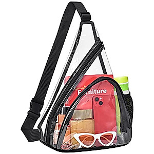 MAY TREE Clear Bag Stadium Approved, Clear Backpack Stadium Approved for Concert Stadium Festival Sport Work, Clear Sling Bag with Heavy Duty Material - Black
