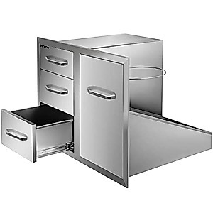 Mophorn Outdoor Kitchen Door Drawer Combo 29.5" W x 22.6" H x 21.7''D, Access Door/Triple Drawers with Propane Drawer and Adjustable Garbage Ring, Perfect for BBQ Island Patio Grill Station