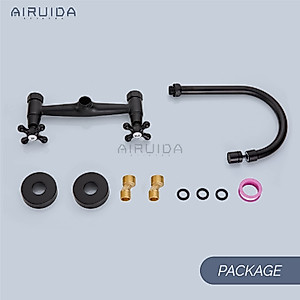 Airuida Wall Mount Kitchen Faucet Matte Black 8 Inch Center Wall Mount Faucet Kitchen with Sprayer Double Cross Handles 360 Degree Swivel Spout Kitchen Mixer Tap Commercial