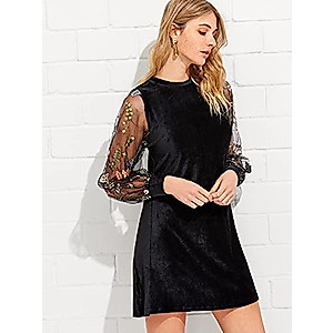 DIDK Women's Mesh Long Sleeve Pullover Tunic Dress Velvet Black XX-Large