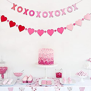 SUNBEAUTY XOXO Heart Garland Banner Valentines Day Decorations Red and Pink Valentines Banner XOXO Banner Heart Garland for Wedding Proposal Engagement Bachelorette Party Decor (XOXO)