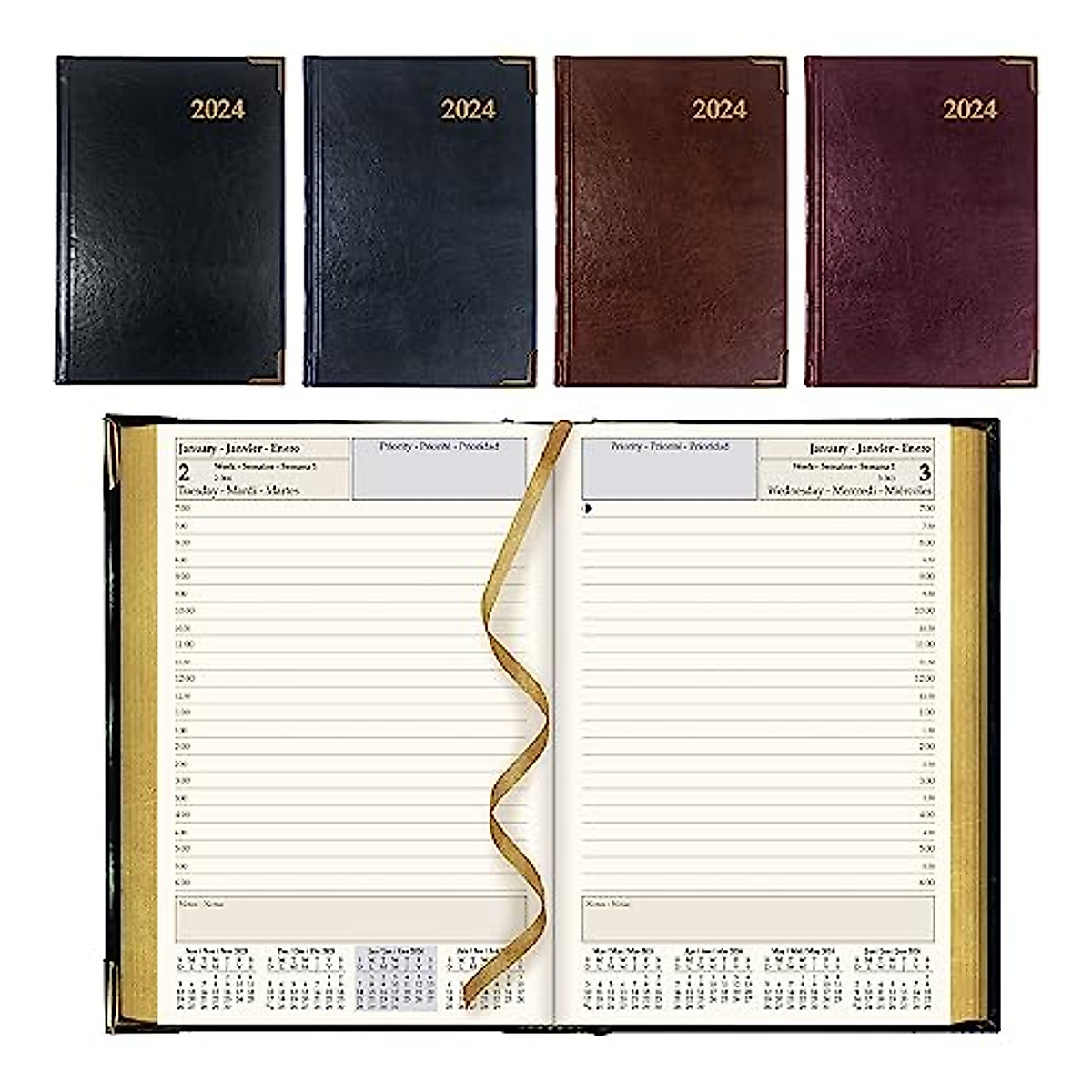Brownline 2024 Executive Daily Planner, Appointment Book, 12 Months, January to December, Sewn Binding, 7.125" x 4.875", Trilingual, Assorted Colors (CBE504.ASX-24)