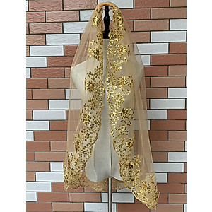 MioCloth Gold Veil Comb Wedding Cathedral Wedding Bride Cape Halloween Veil Costume Veil