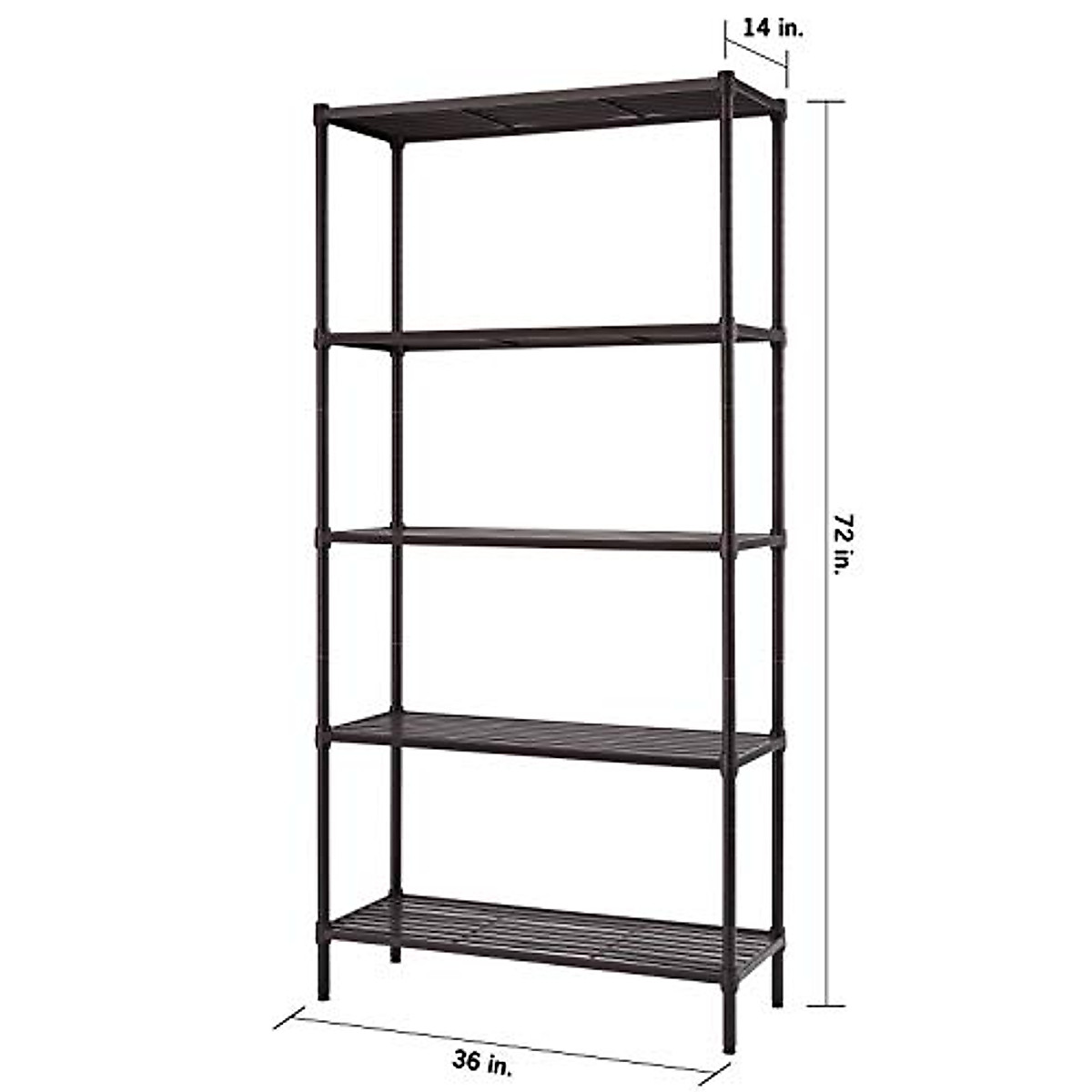 TRINITY Slat Style 5-Tier Adjustable Shelving, Metal Standing Shelf for Commercial or Residential Use in Kitchen,Bathroom,Laundry Room or Office, 1750 Pound Capacity, 36”W by 14”D by 72”H, Dark Bronze