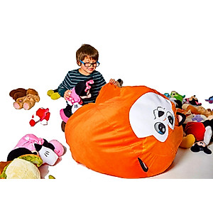 Roomganize Extra Large Animal Bean Bag Chair Cover and Soft Toy and Linen Storage Organizer for Room Decor (Fox)