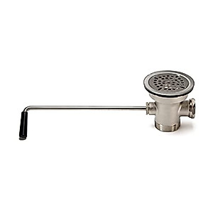 STEADYKLEEN - Brass Sink Drain Valve with Twist Handle, Comes with Stainless Steel Kitchen Sink Strainer, Plunger, and Flange, Controls Sink Drain Stopper, Fits 3.5 Inch Commercial Drain Openings.