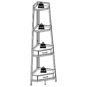 LifeSky Industrial Corner Ladder Shelf - 72.64 Inch Tall Corner Shelves with Drawers - 4-Tier Corner Bookshelf for Living Room Black
