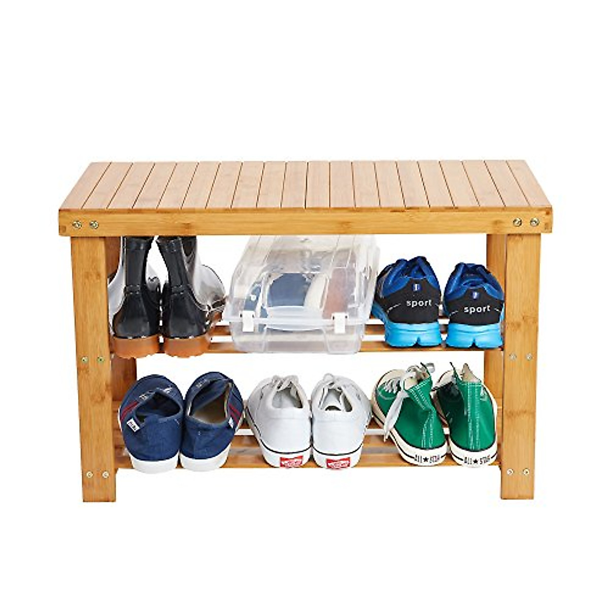 LUCKYERMORE Bamboo Shoes Storage Rack 2-Tier Shoe Bench Seat for Entryway Shelf Organizer for Hallway