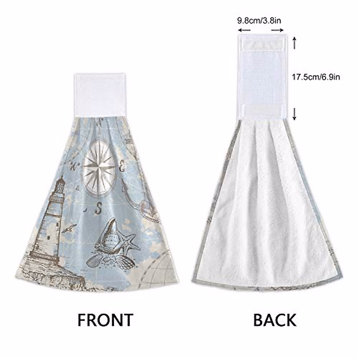 World Map Anchor Hand Towel Hanging Kitchen Towels Lighthouse 2PCS Dish Cloth Tie Towel Absorbent Oven Stove Washcloth with Loop for Bathroom Home Decorative
