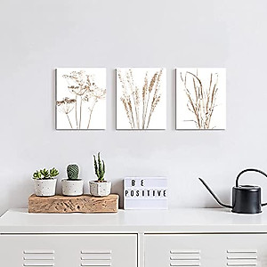 ASTRDECOR Botanical Plant Wall Art Farmhouse Decor Leaf Floral Wall Decor Canvas Wall Art for Living Room Kitchen Boho Home Decor Framed Ready to Hang- 12"x16"x3 Panels