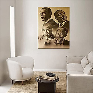 Canvas Print Wall Art for Malcolm X Martin Luther King Barack Obama Painting Nordic Poster for Office Décor Stretched and Framed (12"x18" (30x45cm))