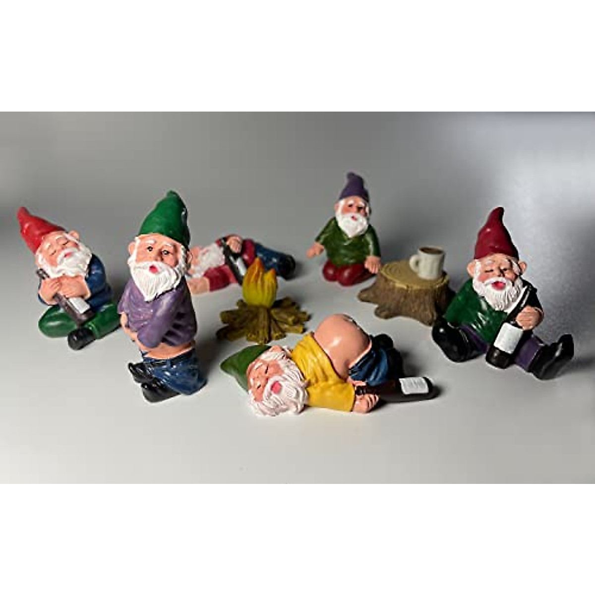 Arggidan 9pcs Miniature Gnomes Sets with Fire and Furniture - for Fairy Garden Decoration and Home Ornament