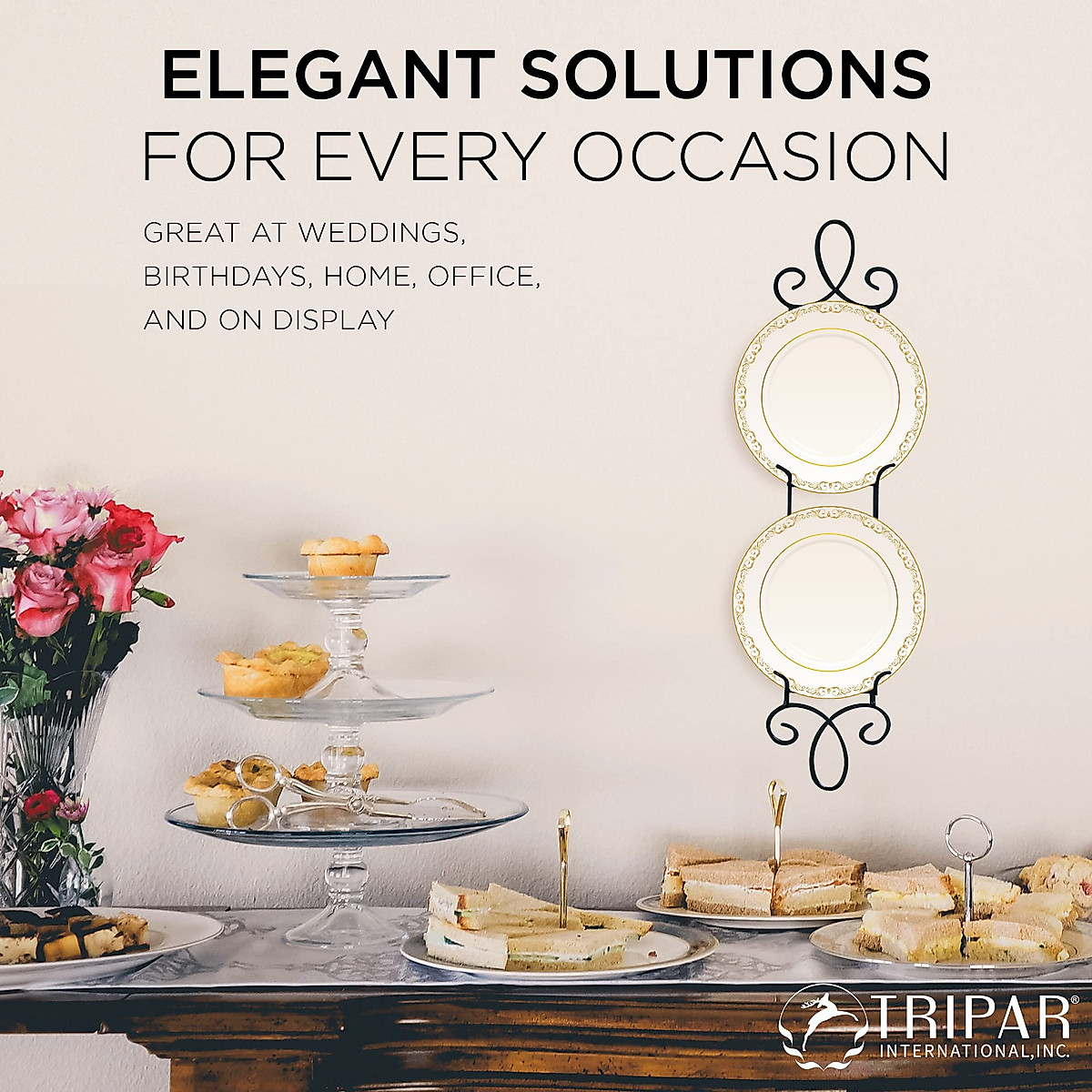 Tripar Augusta 2 Tier Vertical Black Plate Rack for Collectible Plates, Plaques, Dishes, & China