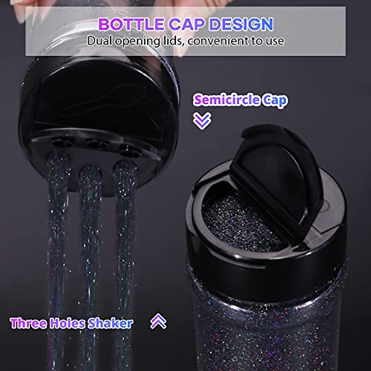 HTVRONT Holographic Fine Glitter - Black Gliter 200g/7oz Extra Fine Glitter for Crafts, Shaker Jar Ultra Fine Glitter for Resin, Portable Iridescent Glitter for Nails, Tumblers, Arts, Craft Glitter