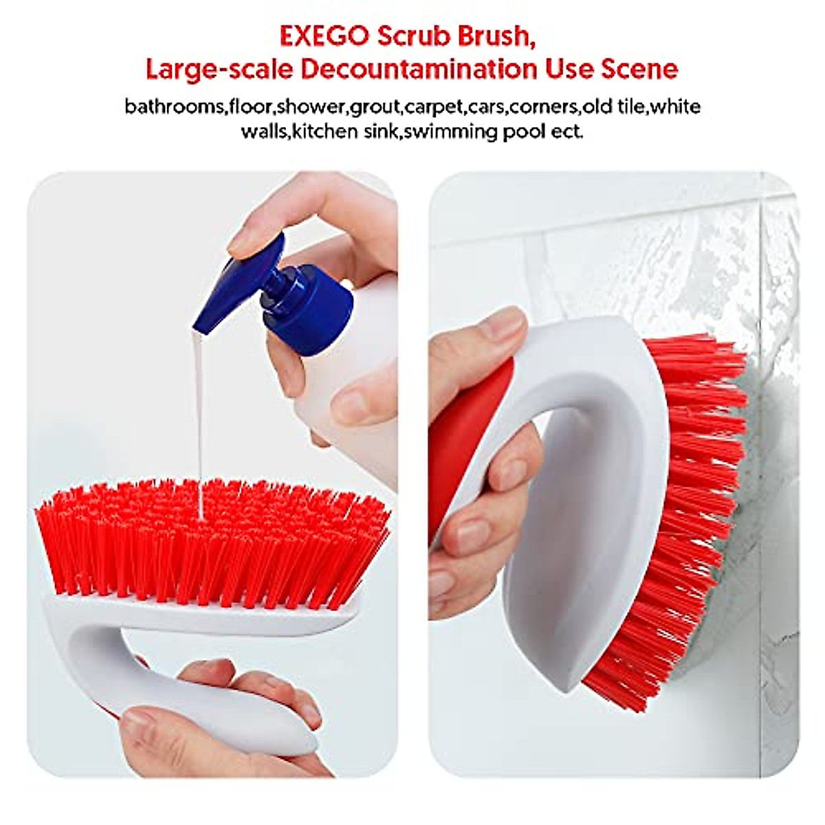 Carpet Scrub Brush Scrubber for Cleaning- EXEGO Shower Cleaning Brush with Handle Bathroom Stiff Bristle Brush Heavy Duty Scrubber for Bathroom Shower Sink Carpet TubTile Floor Cleaning -2 Pack