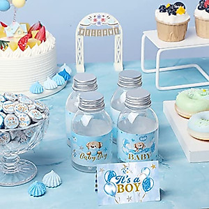 Clabby 39 Pieces Water Bottle Labels, Stickers Wrappers Waterproof Labels for Baby Shower Party Decoration (Blue, Bear Style), 1.0 Count