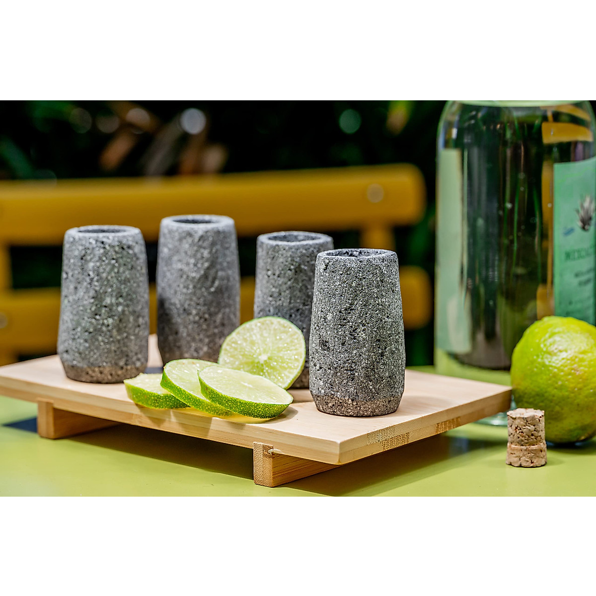 MEXTEQUIL - Volcanic Stone Shot Glasses - Set of Natural Shot Glass - 1.5 Oz - 100% Organic & Eco friendly - Natural Basalt Rock (4 pieces)