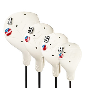 FRANKTECH Golf Club Covers 4pcs and 10pcs USA Flag Pins, Plastic Golf Head Covers for Driver Fairway Woods Hybrid, Driver Headcover Fit All Right-Handed Golf Clubs, Easy On Off, Washable, Funny