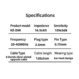 KZ ZAR 1DD+7BA Hybrid Technology Driver Wired Earbuds in Ear Earphones with Silver-Plated Cable in-Ear Monitor Headphones for Audiophile Musician 2 Pin Detachable (No Mic)