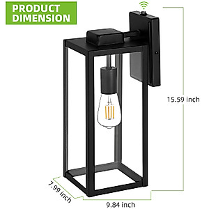 11 inch Canyon Outdoor Wall Light Fixtures with Dusk to Dawn Sensor, Exterior Black Wall Lighting, Architectural Wall Sconces with Clear Glass Shade for Entryway, Porch, Front Door, ETL Listed