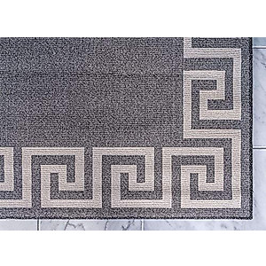 Unique Loom Athens Collection Classic Geometric Modern Border Design Area Rug, 2 ft x 6 ft, Charcoal/Beige