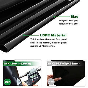 UYGALAXY 7X10 Feet Pond Liner Pond Skins - 20 Mil LDPE - Black Small Outdoor Pond Liner for Fish koi Ponds Streams,Fountains,Garden Backyard Waterfall