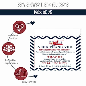 Paper Clever Party 25 Airplane Baby Thank You Cards Pack – Boys Baby Shower Notes with Envelopes, Prefilled Message, Customizable Blank Stationery, Adventure Theme, New Parents Gift Ideas