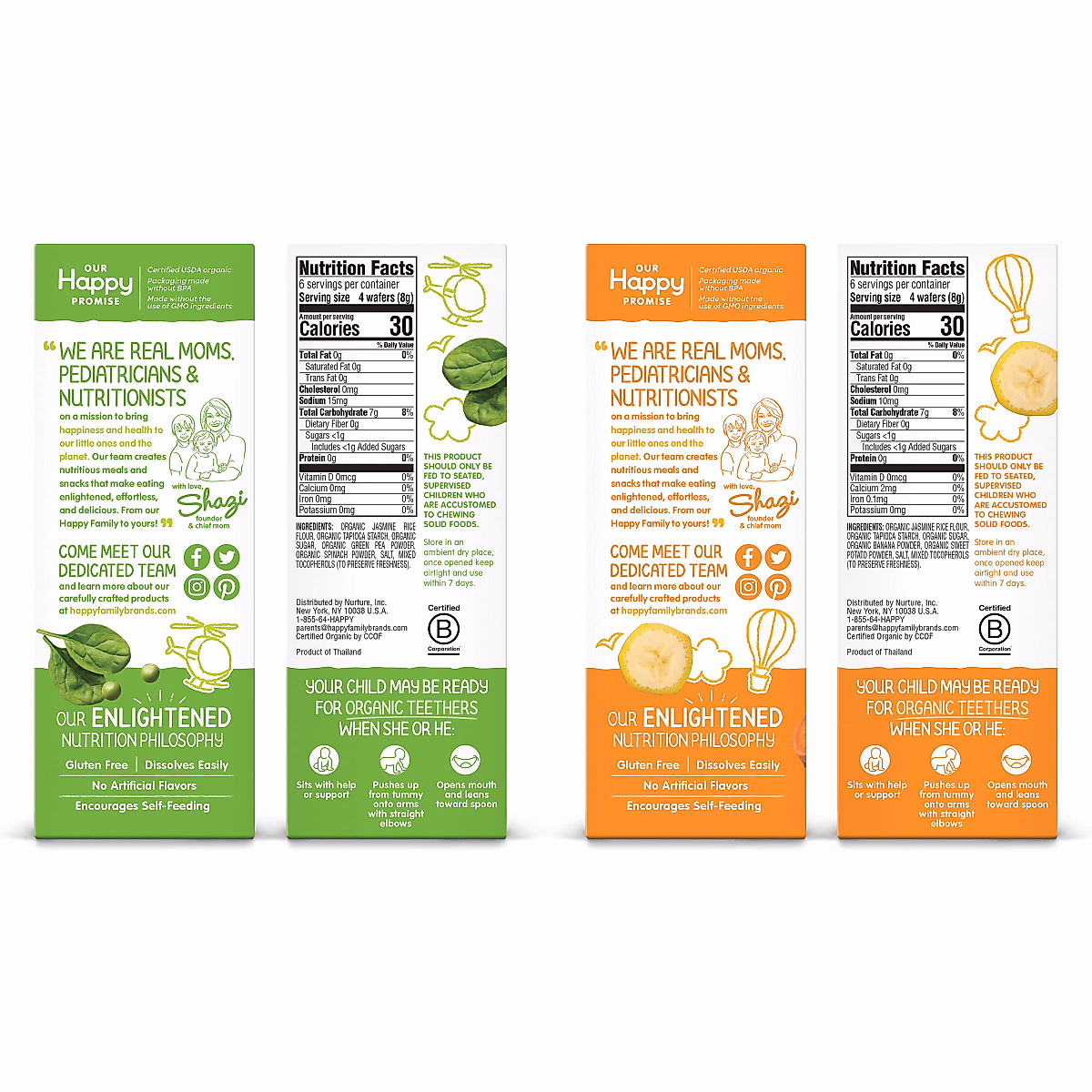 Happy Baby Organics Gluten Free Organic Teethers 2 Flavor Variety Pack (Pea & Spinach/Sweet Potato & Banana), 12 Count (Pack of 2)