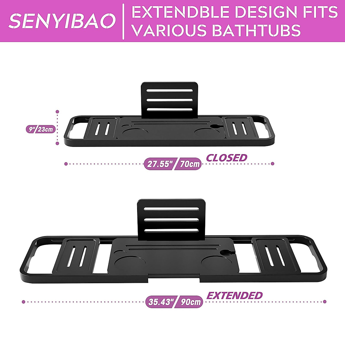 Premium Bathtub Tray Caddy - Expandable Bath Caddy Tray - Adjustable Bamboo Bath Caddy Tub Table - Unique House Warming Gifts New Home - Black Bamboo