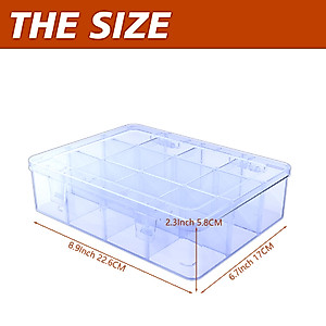 SRNYJAO Plastic Organizer Tackle Box, Large 12 Grids Clear Bead Organizer Compartment Box with Removable Dividers for Snackle box,Parts, Earring Container Tool Fishing Hook Hair Accessories