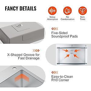 VEVOR Kitchen Sink, 304 Stainless Steel Drop-In Sinks, Top Mount Single Bowl Basin with Accessories, Household Dishwasher Sinks for Workstation, RV, Prep Kitchen, and Bar Sink, 33 inch