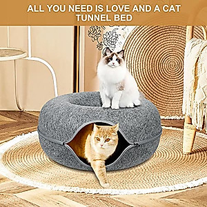 Cat Tunnel Bed, Cat Cave Bed ，Beds for Indoor Cats - Large Cat House for Pet Cat Cave ，Detachable Round Felt & Washable Interior Cat Play Tunnel for Small Pets (24 Inch, Dark Grey)