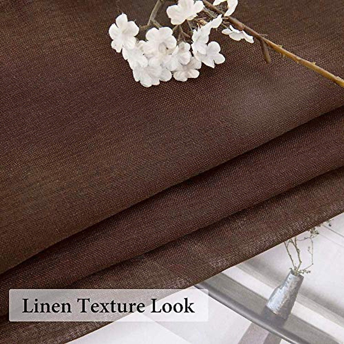 MIULEE Chocolate Brown Linen Textured Sheer Curtains 84 Inch Length 2 Panels Set for Bedroom/Living Room Semi Transparent Dark Brown Farmhouse Window Drapes Rod Pocket W 54 x L 84 Inches Long