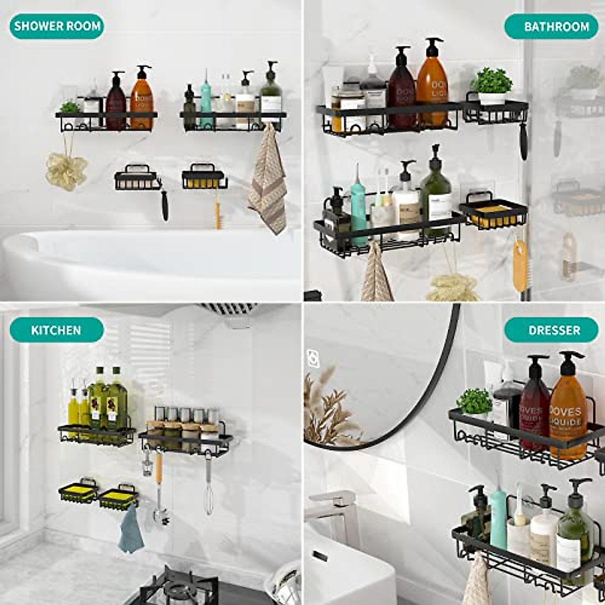 Upgrade 2-Pack Shower Caddy with 2 Soap Dishes Stronger Adhesive Capacity Shower Organizer with 12 Hooks No Drilling Shower Shelf Made of 304 Stainless Steel Durable Shower for Kitchen and Bathroom