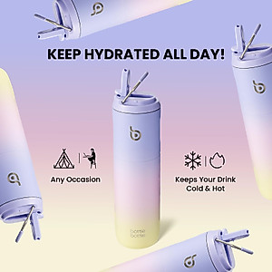 BOTTLE BOTTLE Insulated Water Bottle 24oz with Straw Lid and Handle for Sports Travel Gym Stainless Steel Water Bottles Double-Wall Vacuum Metal Thermos Bottles Leak Proof BPA-Free (purplepinkyellow)